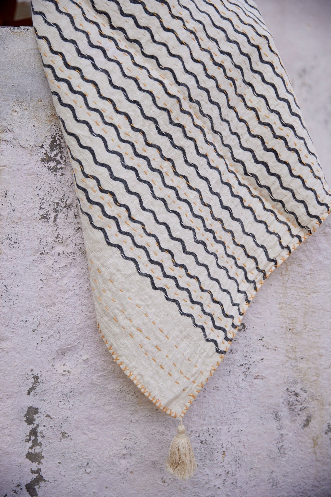 CQC LA Sunrise Linen Kantha Throw | Hand-Stitched, Soft, and Comfortable