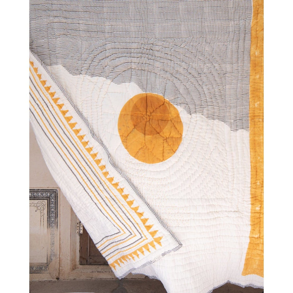 100% Cotton Handmade Block-Printed Quilt: Sun & Lunar Design ...