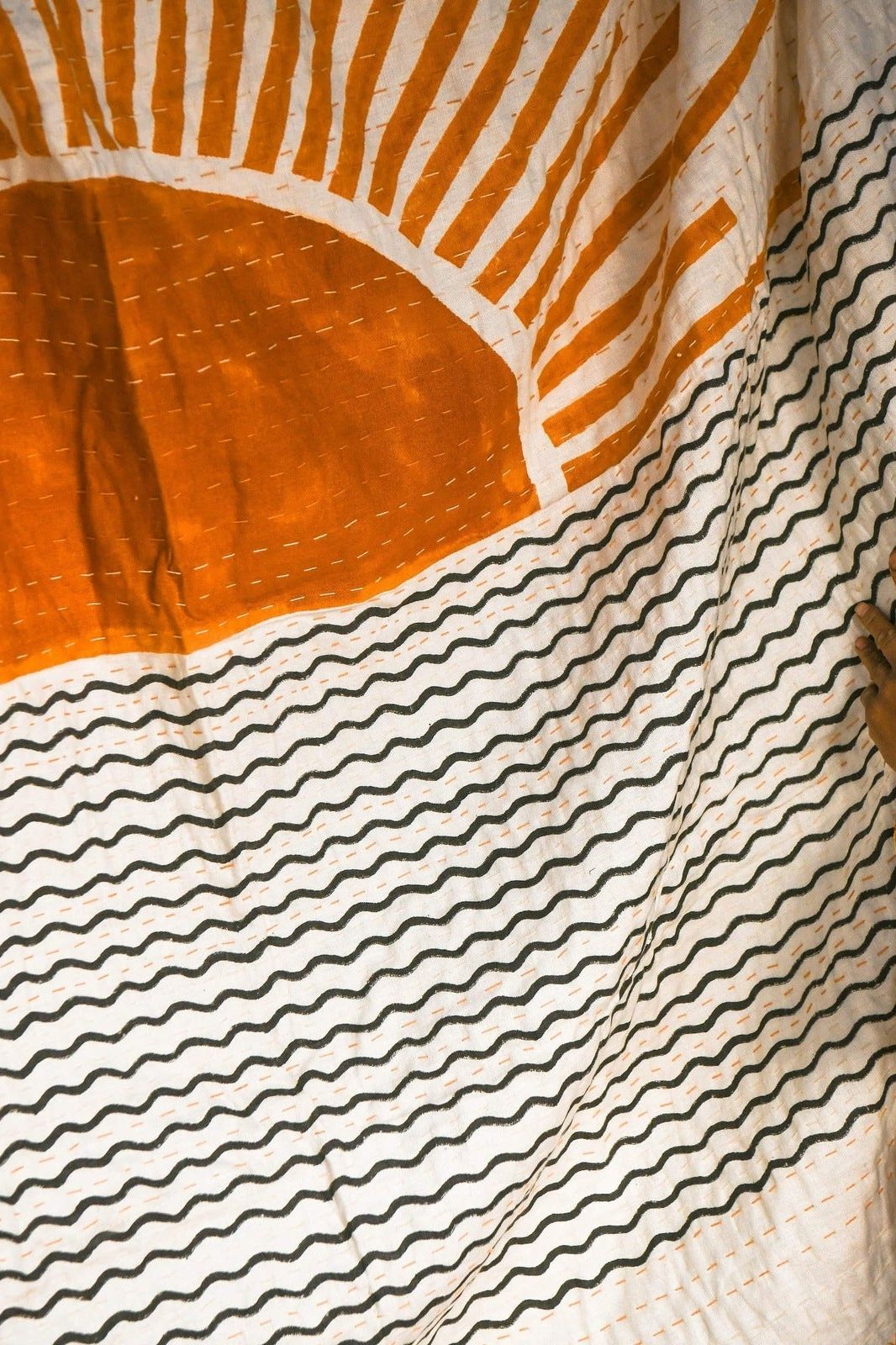 CQC LA Sunrise Linen Kantha Throw | Hand-Stitched, Soft, and Comfortable